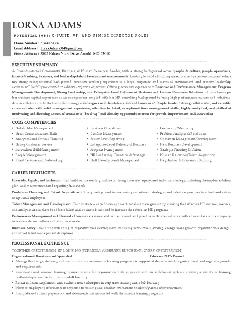 Lorna Adams ATS RESUME | Download Free PDF | Human Resource Management | Entrepreneurship