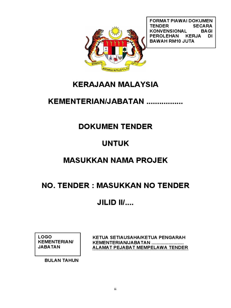 Format Dokumen Tender Kerja BWH RM10j | PDF