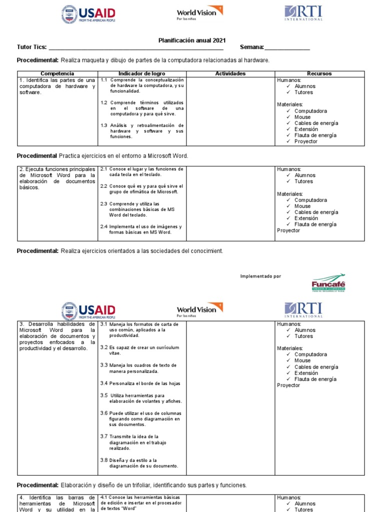 Planificacion Anual TIC 2021 | PDF | Microsoft Word | Microsoft Excel