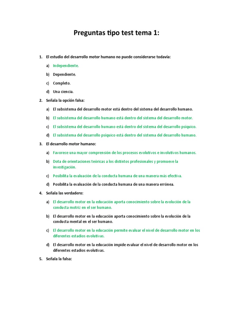 Preguntas Tema 1 Desarrollo Motor | PDF | Aprendizaje | Pensamiento