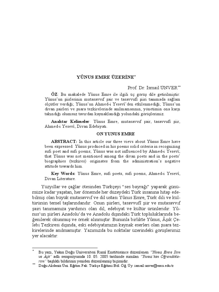 Y - Nus Emre - Zer - Ne (#177115) - 156874 | PDF