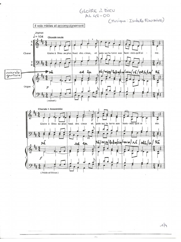 Gloire A Dieu AL 48 00 - Messe de Soissons - Partition Avec Accords ...