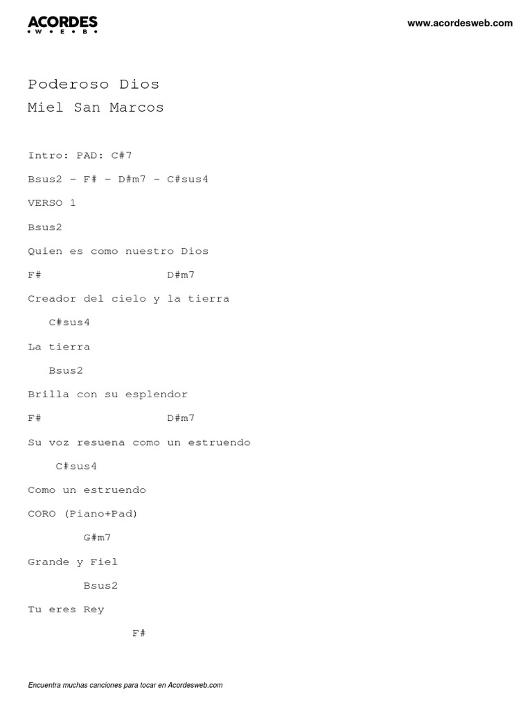 Acordes Poderoso Dios Miel San Marcos | PDF