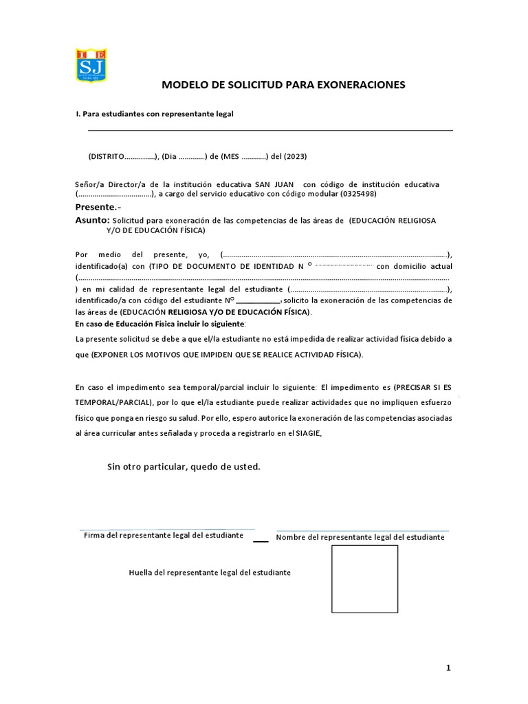 Modelo de Solicitud para Exoneraciones PDF | PDF