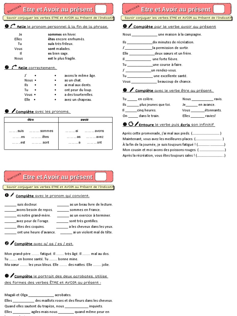 Être Et Avoir Au Présent | PDF | Typologie linguistique | Mécanique du ...