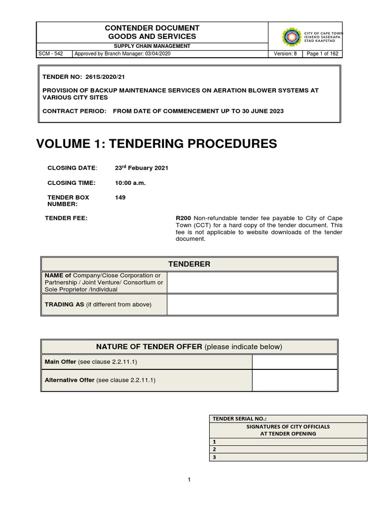 High Speed Blowers Maintenance Tender For City of Cape Town | PDF ...