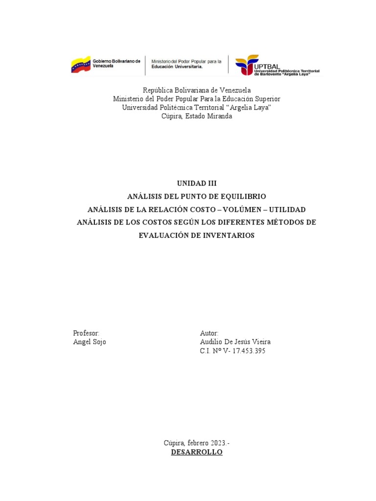 Angel Sojo-Unidad Iii-Analisis de Punto de Equilibrio | PDF | normas ...