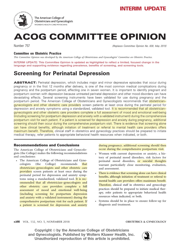 Screening For Perinatal Depression PDF | PDF | Major Depressive ...