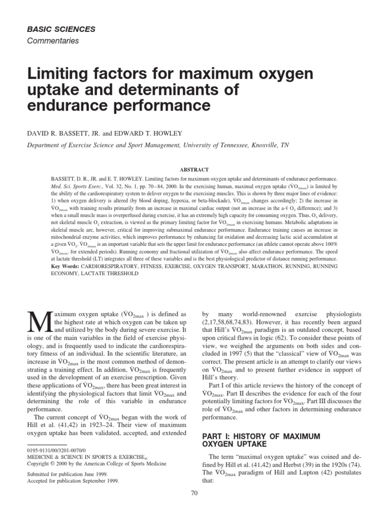 Bassett (2000) Limiting Factors For Maximum Oxygen Uptake and Determinants of Endurance ...