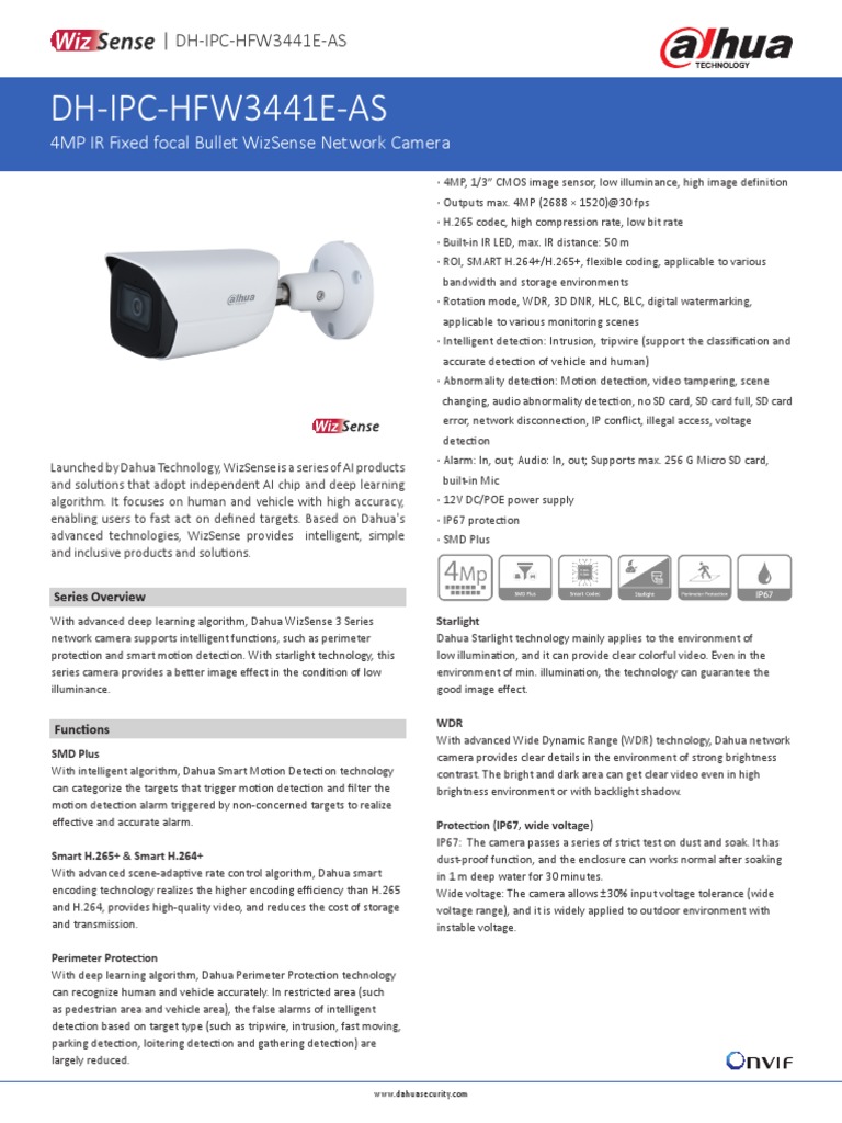 Dh-Ipc-Hfw3441E-As: 4Mp Ir Fixed Focal Bullet Wizsense Network Camera ...