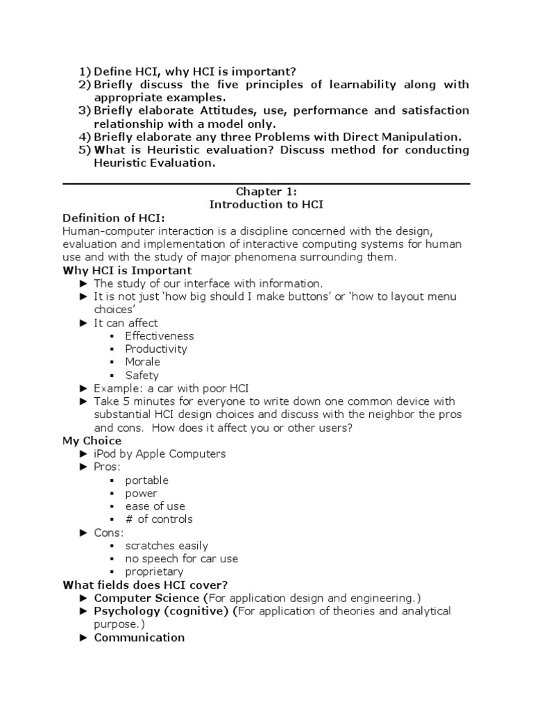 HCI Terminal Exam Notes | PDF | Usability | Human–Computer Interaction