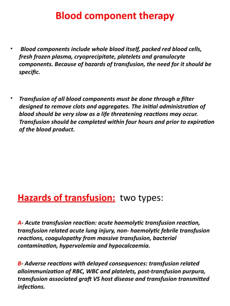 Blood Component Therapy | PDF | Blood Transfusion | Bleeding