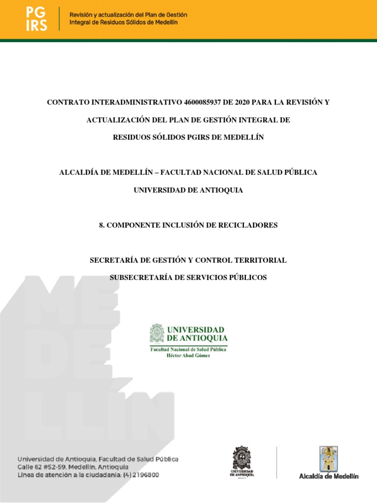 Actualización PGIRS Medellín 2020 | PDF | Residuos | Reciclaje