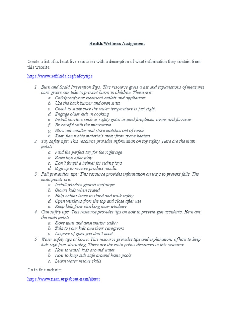 Health and Wellness Assignment | PDF