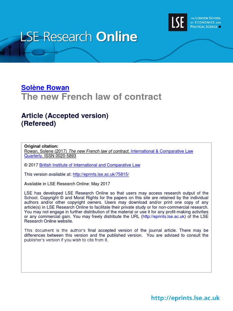 The New French Law of Contract | PDF | Consideration | Business Law
