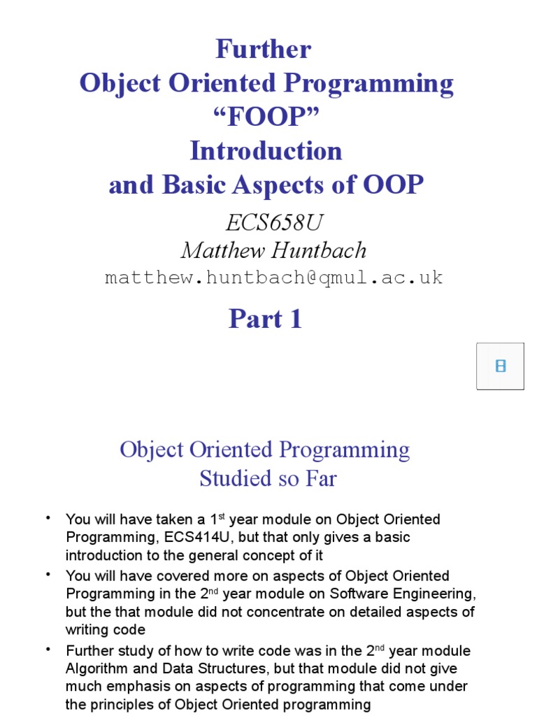ECS658 U01 Introduction Part 1 | PDF | Object Oriented Programming | Method (Computer Programming)