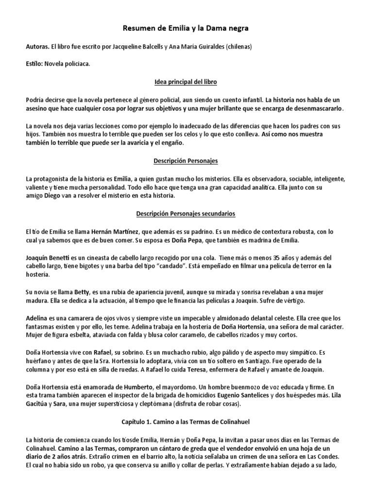 Resumen de Emilia y La Dama Negra | PDF