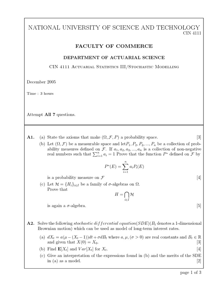 CIN4111200512 Actuarial Statistics III (Stochastic Modelling) | PDF ... CIN4111200512 Actuarial Statistics III (Stochastic Modelling) | PDF ...