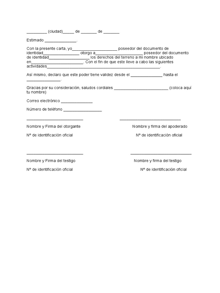 Ejemplo de Carta Poder para Ceder Derechos de Un Terreno Gratis Listo ...
