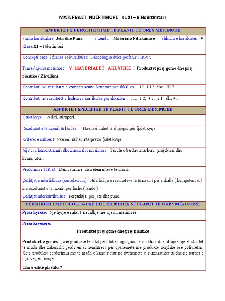Materiale Ndërtimore KL XI - 8 N | PDF