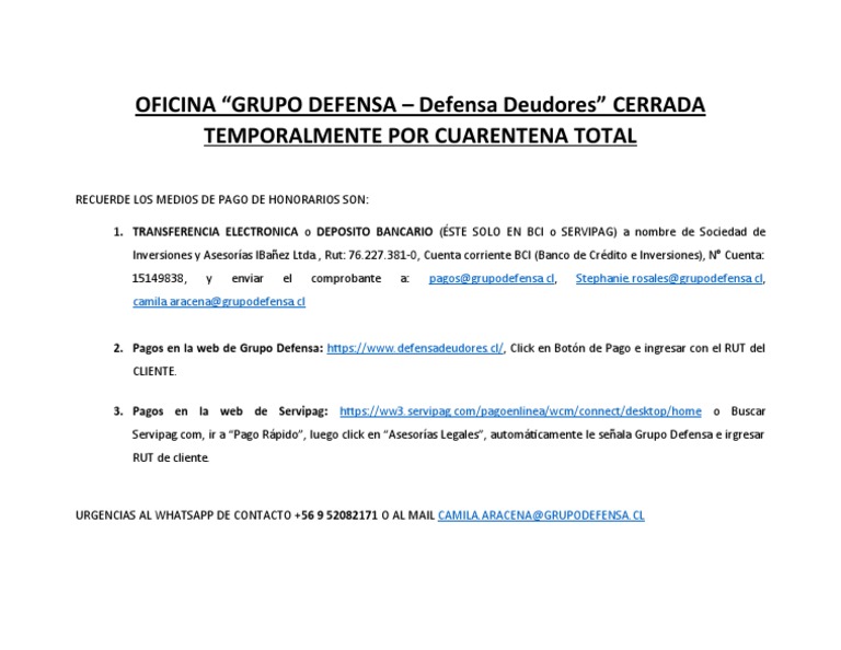Oficina Cerrada Temporalmente Por Cuarentena Total | PDF