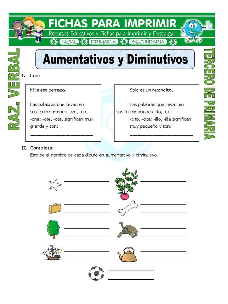 Ficha Diminutivo y Aumentativo para Tercero de Primaria | PDF