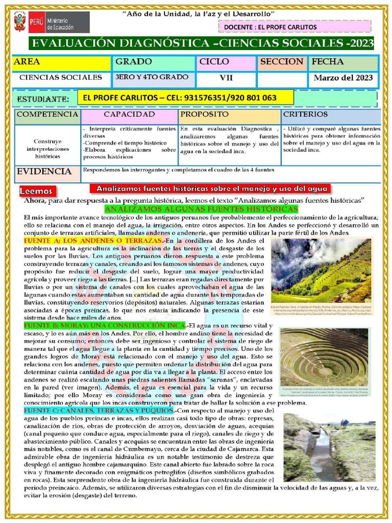 Evaluacion Diagnostica - 3ero y 4to Grado-Ciencias Sociales - 00001 | PDF