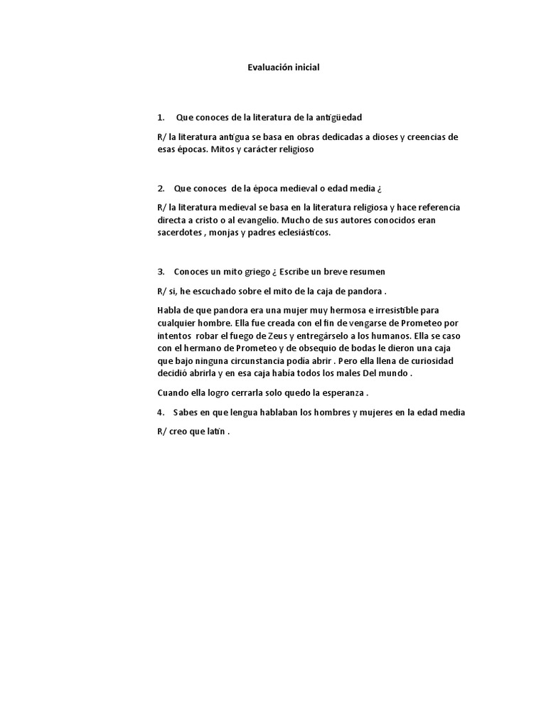 Evaluacion Inicial de Español Coreccion | PDF