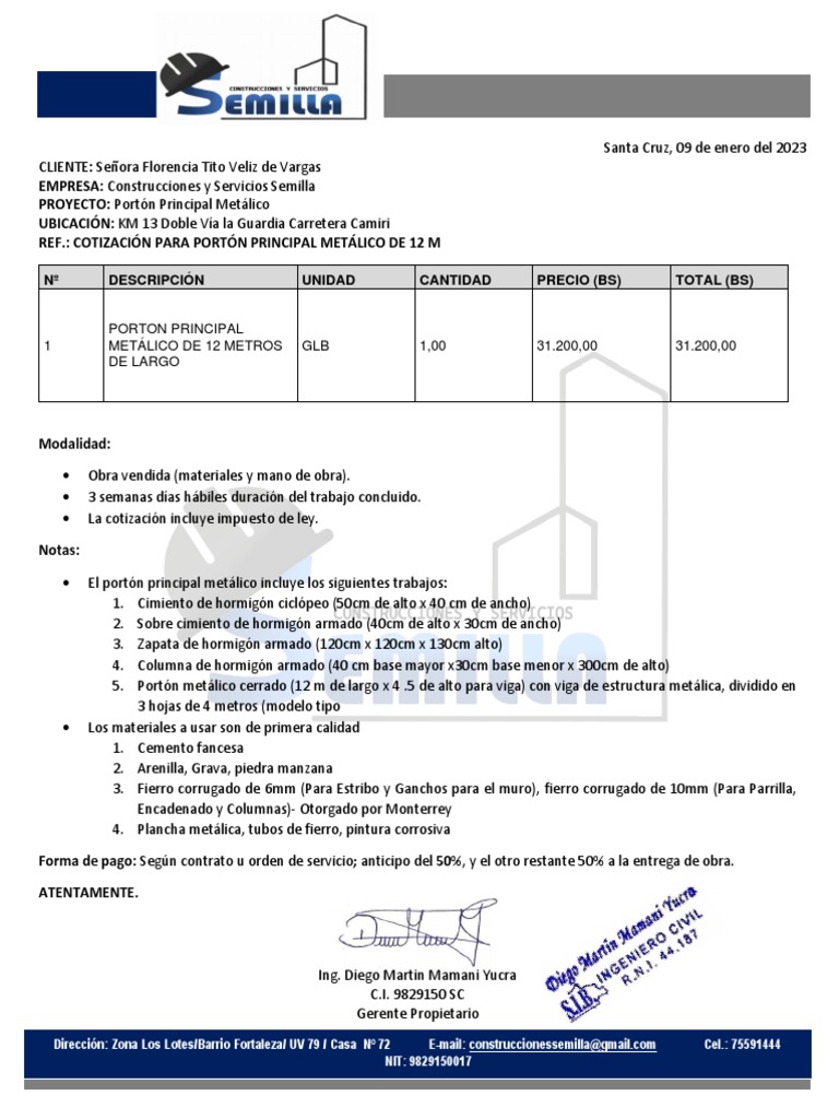Cotización Portón Metálico | PDF | edificio | Elementos arquitectónicos