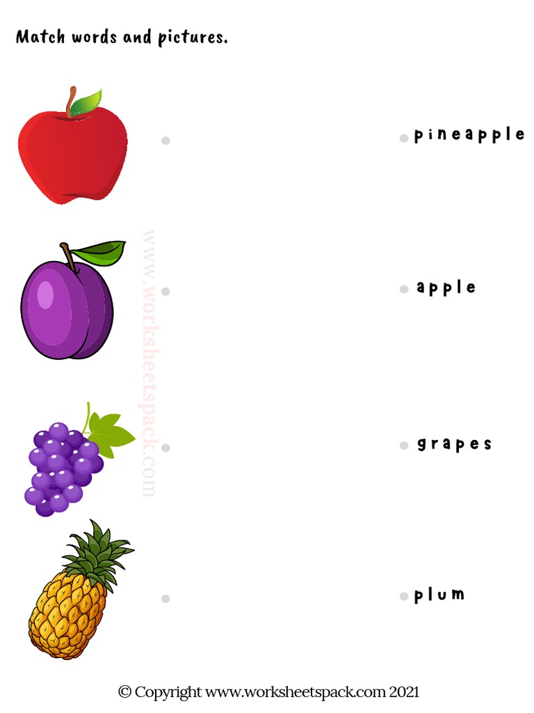 Match The Fruits Worksheet PDF | PDF