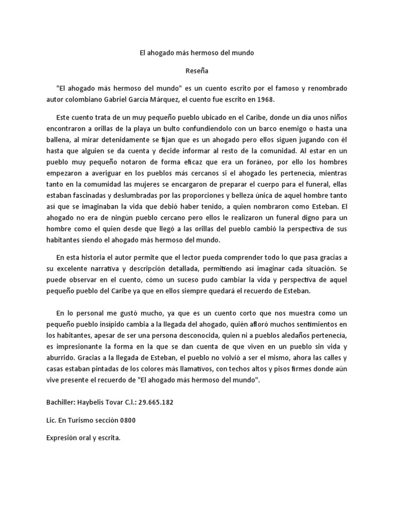 Reseña El Ahogado Más Hermoso Del Mundo | PDF