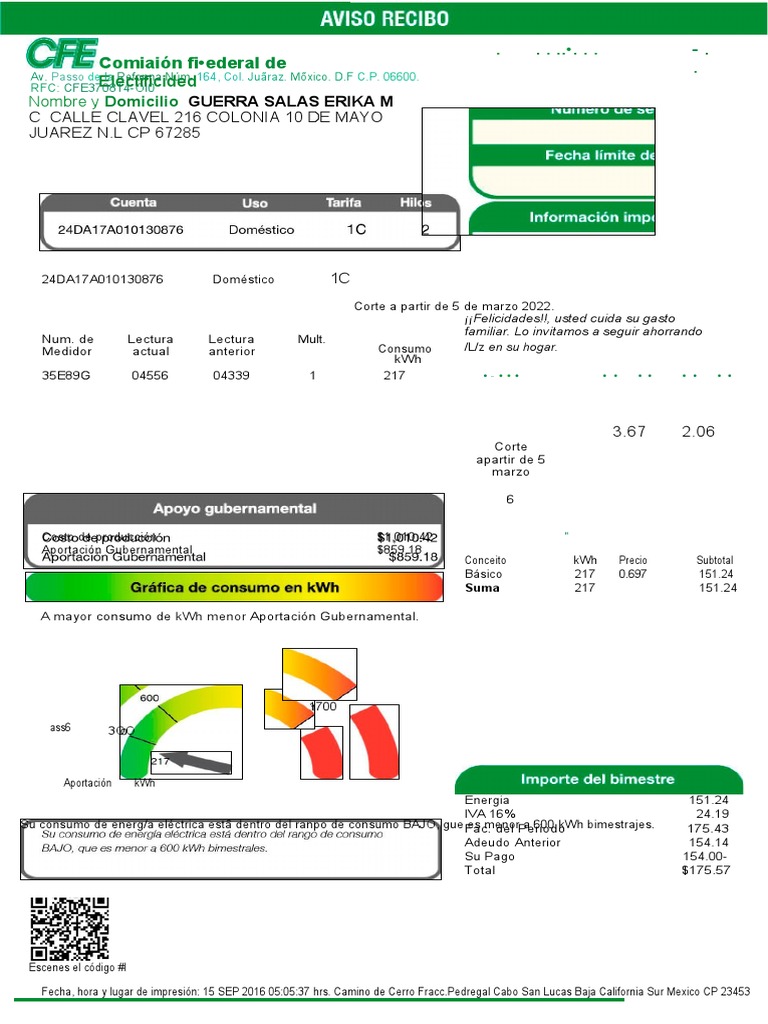 Recibo de Luz para Editar | PDF