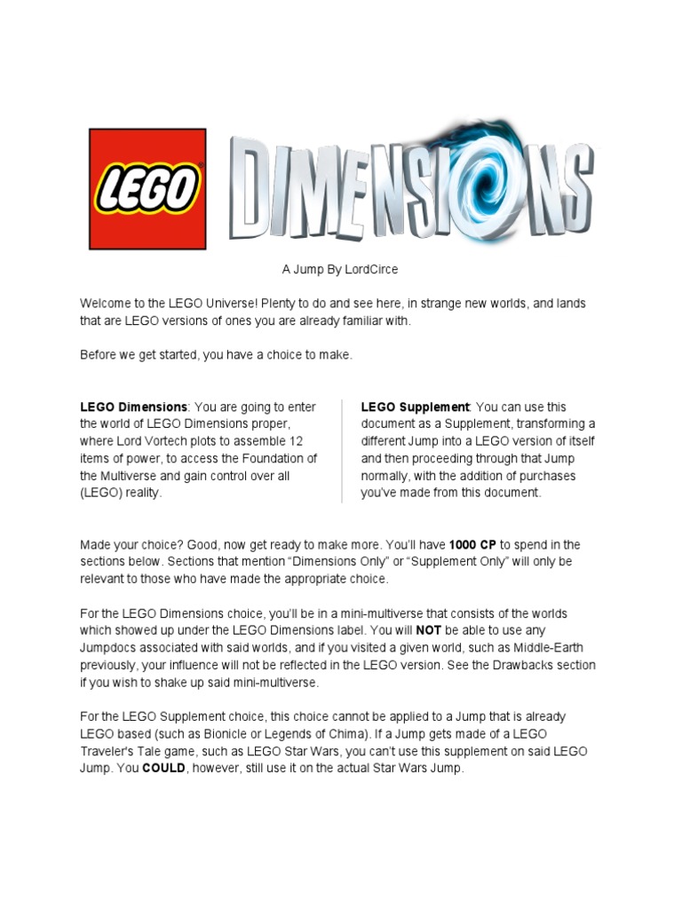 LEGO Dimensions JumpChain + Supplement | PDF