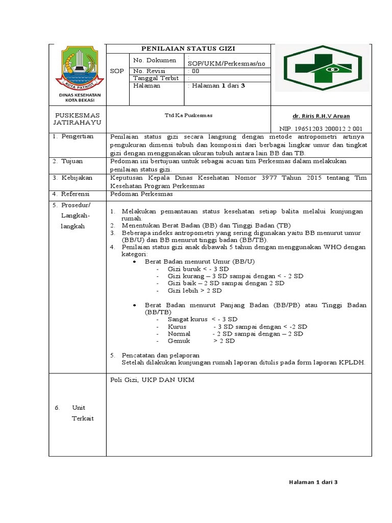 Sop Penilaian Status Gizi | PDF