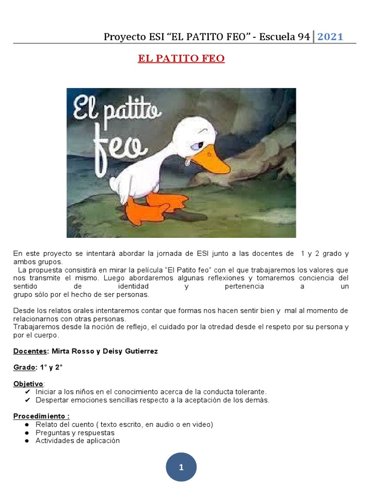 Proyecto ESI: El Patito Feo en Grados 1 y 2 | PDF | El patito feo