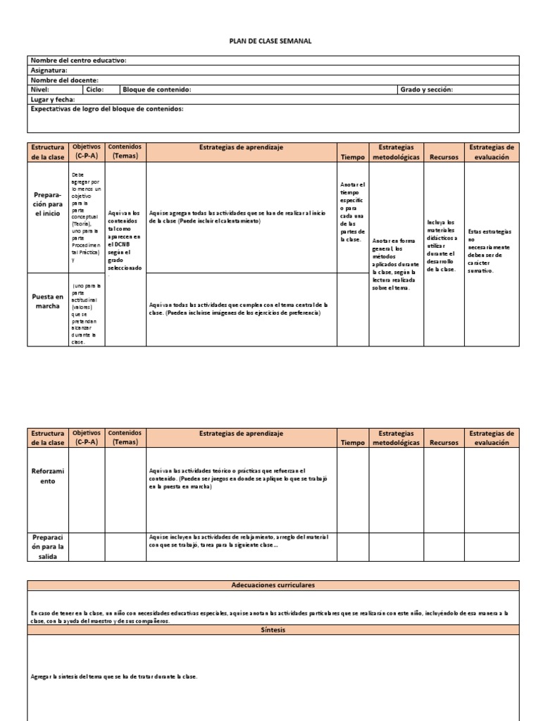 Formato PLAN DE CLASE SEMANAL | PDF | Evaluación | Aprendizaje