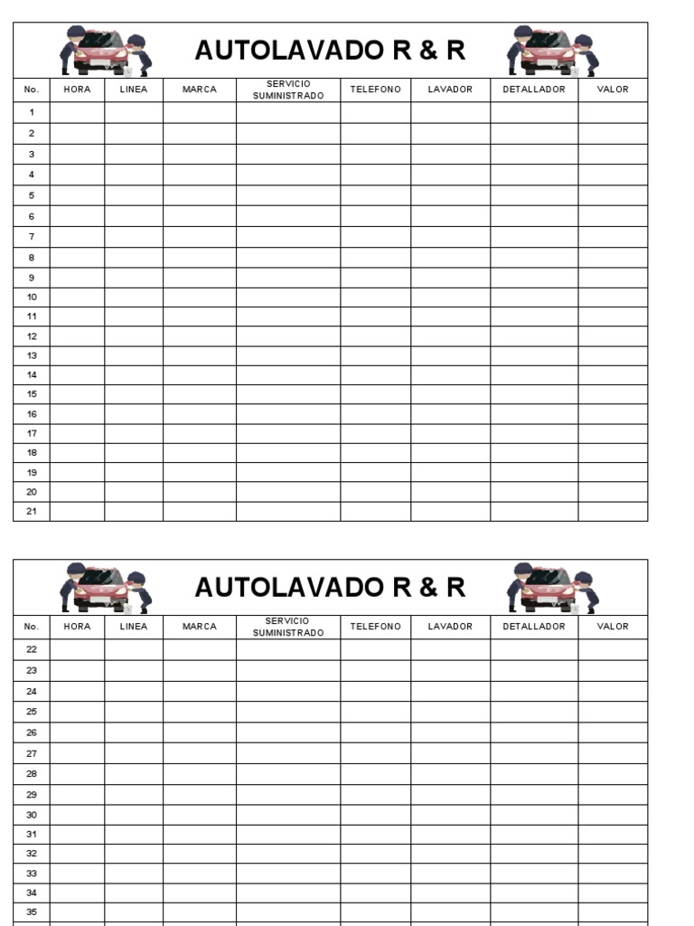 Plantilla Autolavado R&R 2.0 | PDF