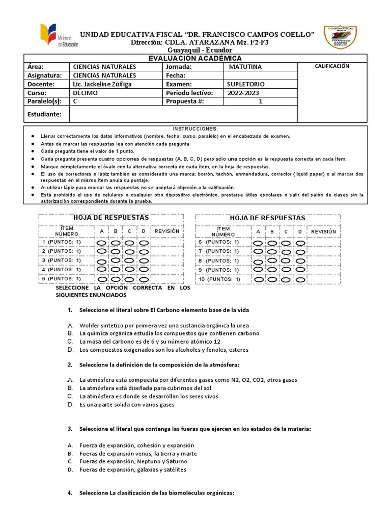 Ex Supletorio CCNN 10 Egb | PDF | Carbohidratos | Sustancias químicas