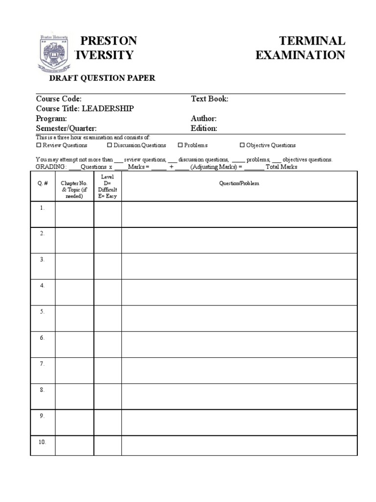 Draft Question Paper Format | PDF