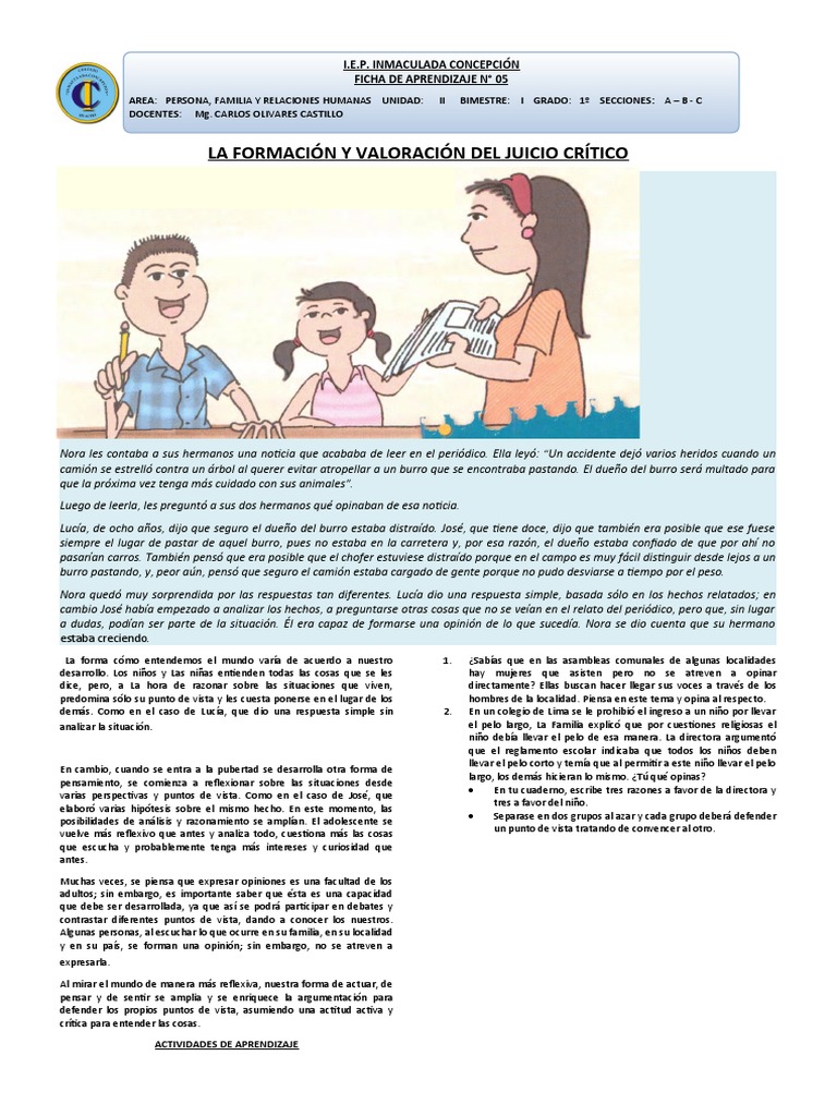 Ficha 5 - La Formación y Valoración Del Juicio Critico | PDF