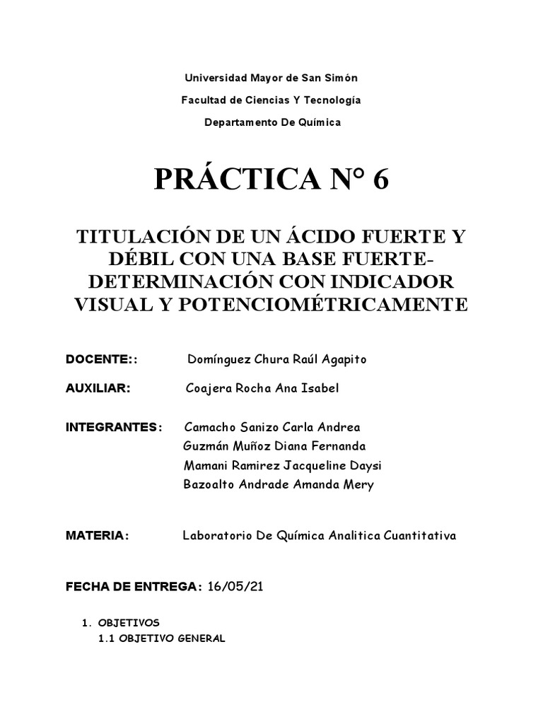 Practica N°6 (Lab. Química Analitica) | PDF | Valoración | Química