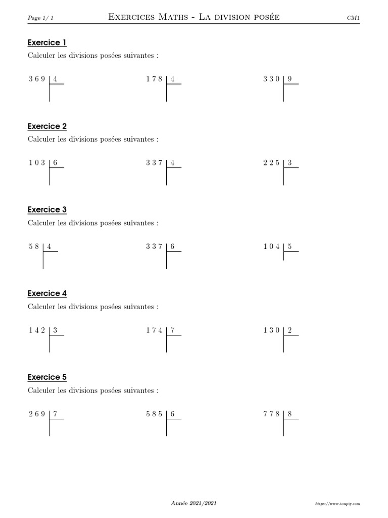 Division Posee cm1 1 Chiffre Avec Reste 5 | PDF | Méthodes et ...