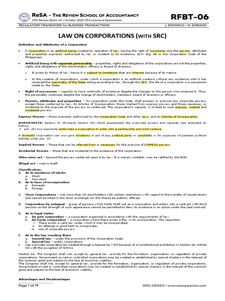 RFBT-06 (Corporations) PDF | PDF | Dividend | Stocks