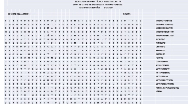 Sopa de Letras Modos y Tiempos Verbales | PDF | Gramática | Morfología
