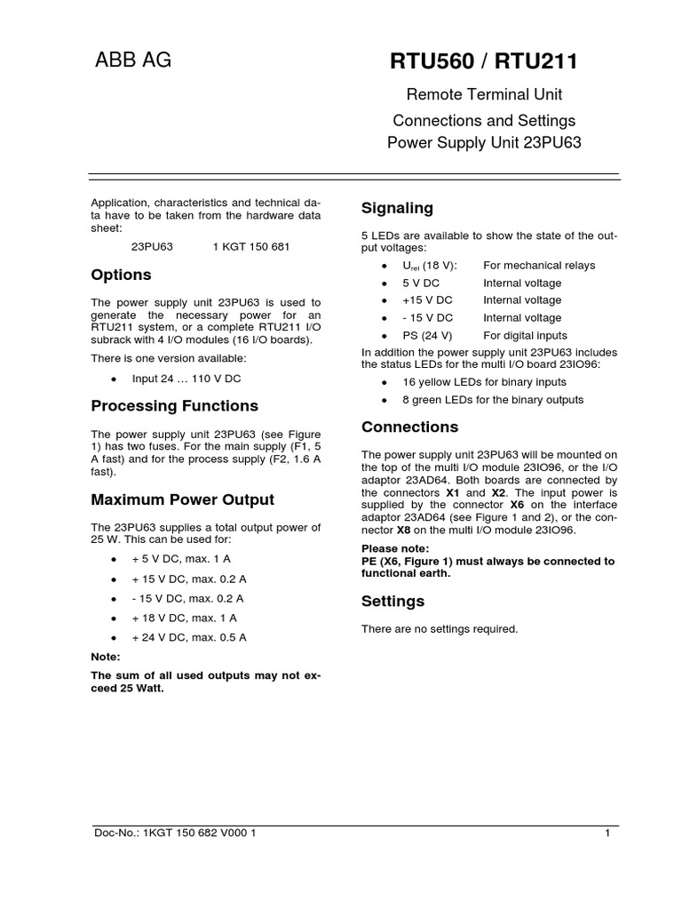 Abb Ag: RTU560 / RTU211 | PDF | Power Supply | Input/Output
