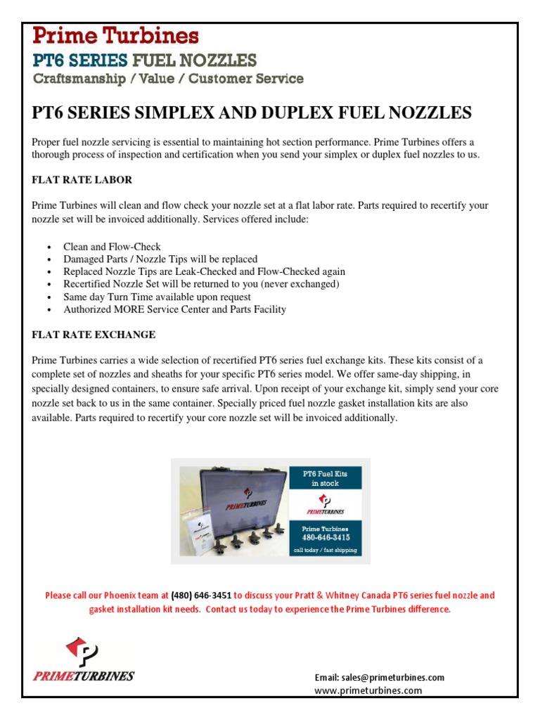 Pt6a Fuel Nozzle Informational Sheet | PDF