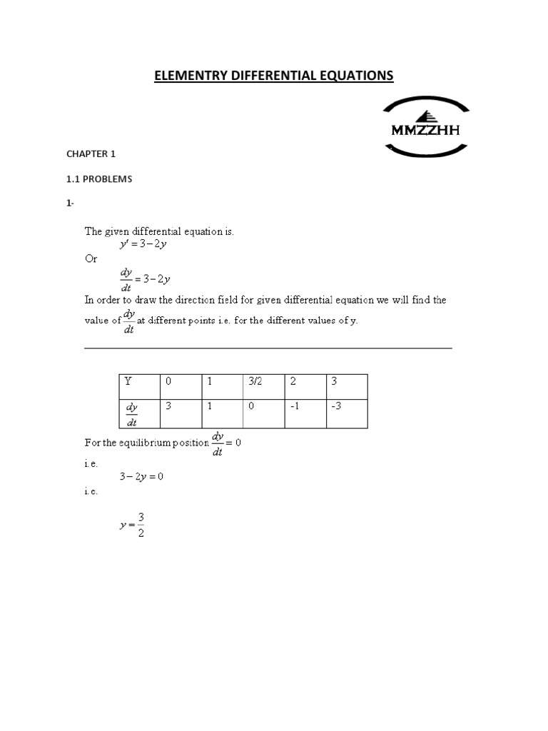 Elementary Differential Equations Problems | PDF | Teaching Methods ...