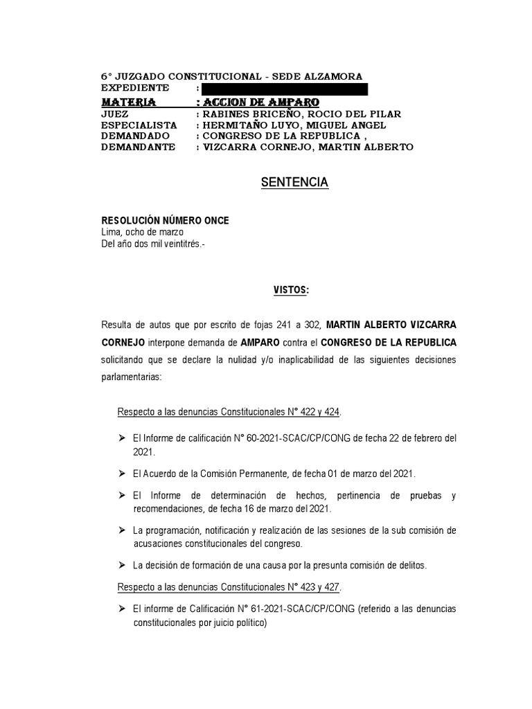 Sentencia Amparo Martín Vizcarra | PDF | Debido al proceso | Judicaturas