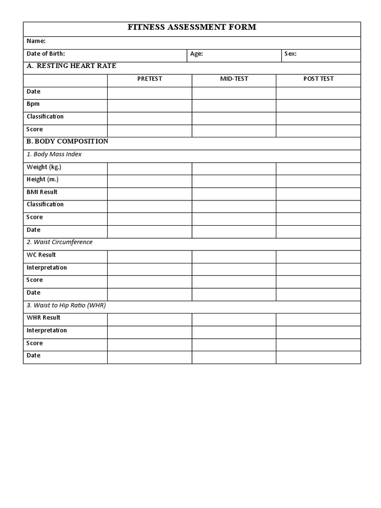 Fitness Assessment Form | PDF | Body Mass Index | Heart Rate