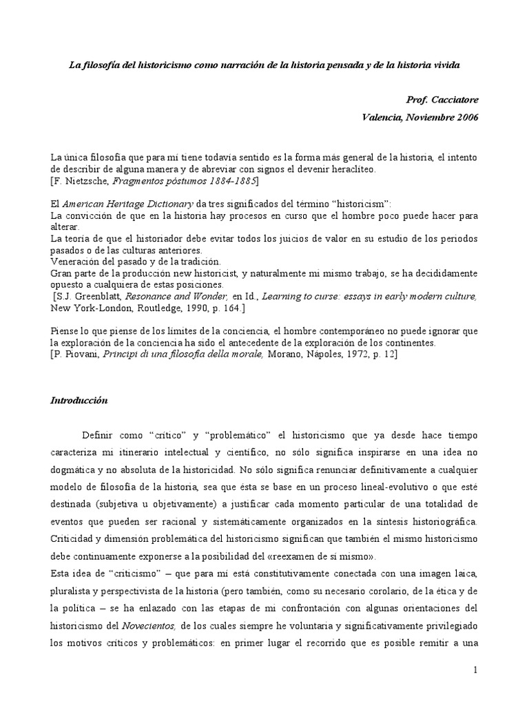 Cacciatore Sobre Historismo | PDF | Immanuel Kant | Metafísica